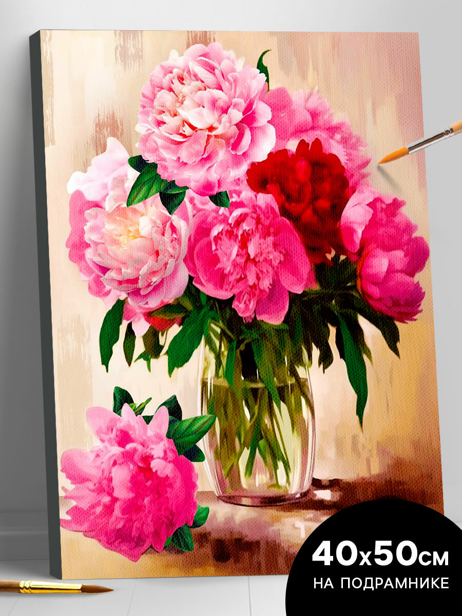 Картина по номерам Школа талантов "Пионы", холст с подрамником, 40 см х 50 см