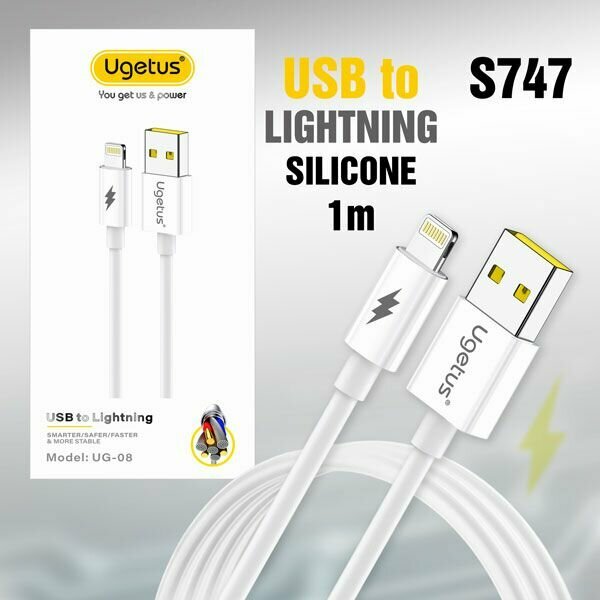 Кабель USB Ugetus UG08 Lightning силиконовый для телефона 1м белый зарядный для айфона для iphone, ipad, airpods