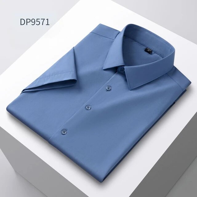 Рубашки из модала mulberrysilk с коротким рукавом для мужчин, приталенная формальная рубашка, однотонная офисная одежда, мягкие летние деловые Топы