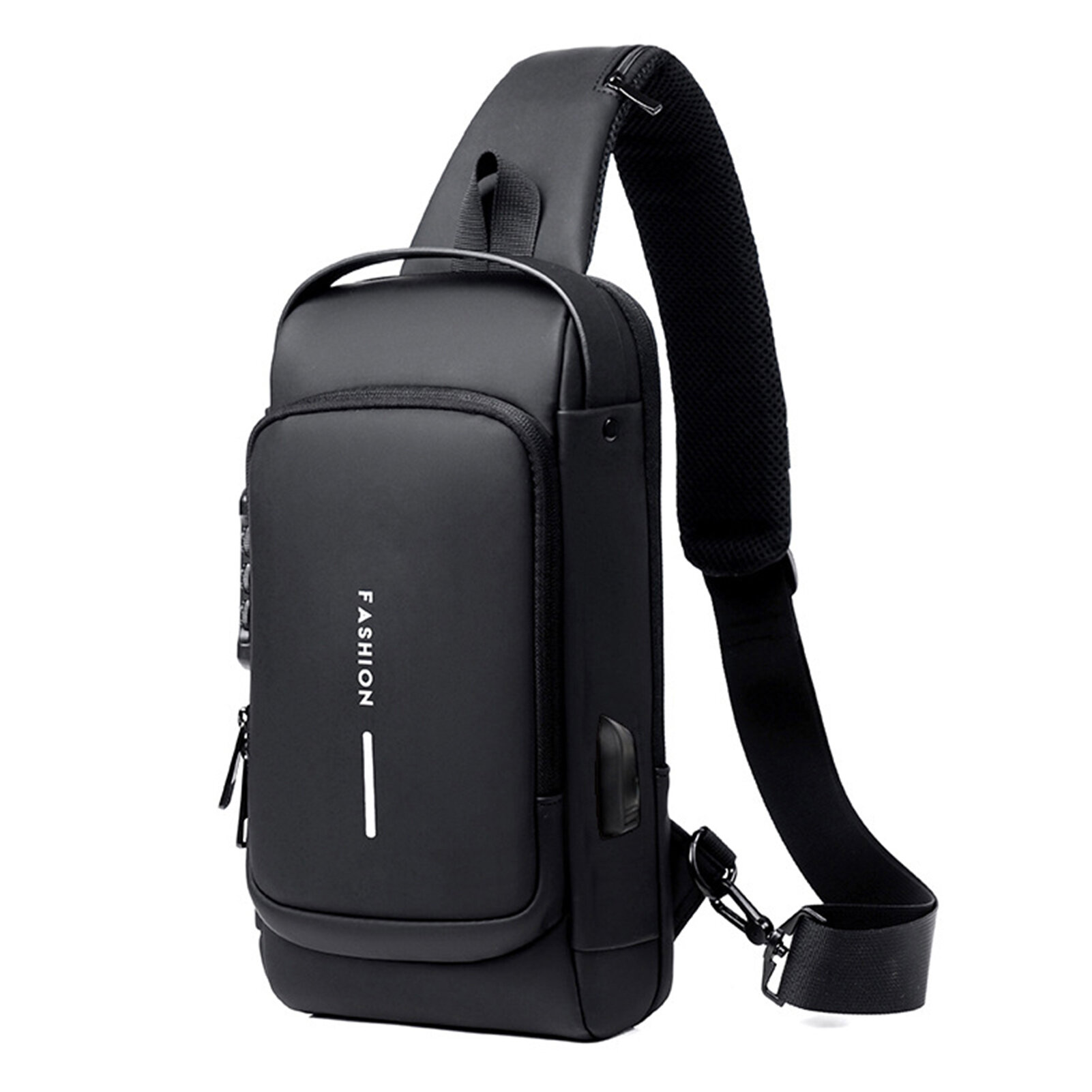 Men Sling Bag Pack with Lock Waterproof Anti-theft Chest USB Charging Port Shoulder Crossbody Backpack