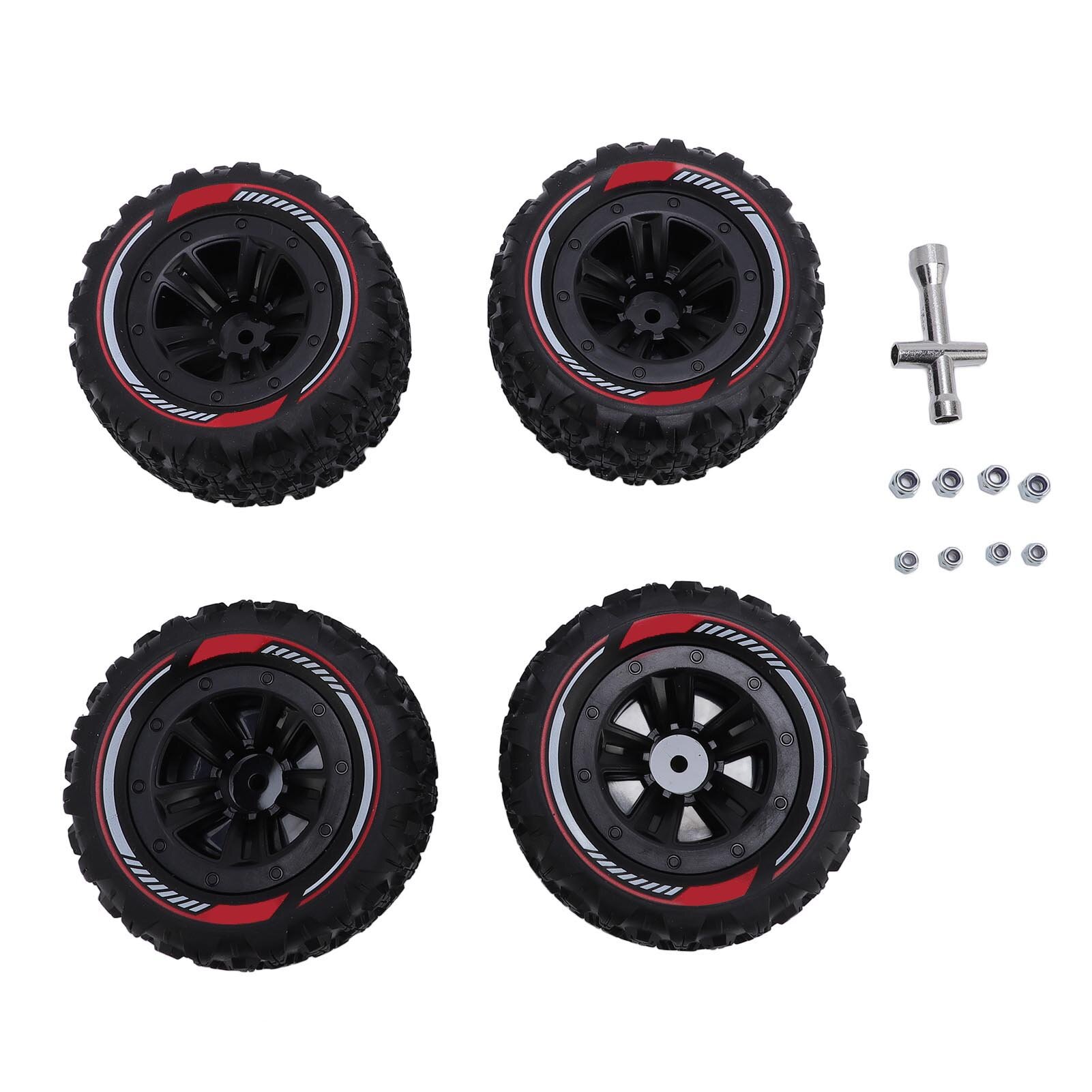 Комплект из 4 колес и шин для радиоуправляемых автомобилей с гайками M3 и M4, универсальные, для гусеничных моделей масштаба 1/14 и 1/16, черные.