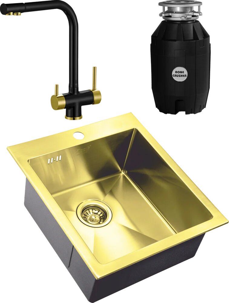Комплект Мойка Zorg Inox PVD SZR-4551, bronze / Смеситель Sanitary ZR 348 YF BLACK BRONZE / Измельчитель Bone Crusher BC 810-AS