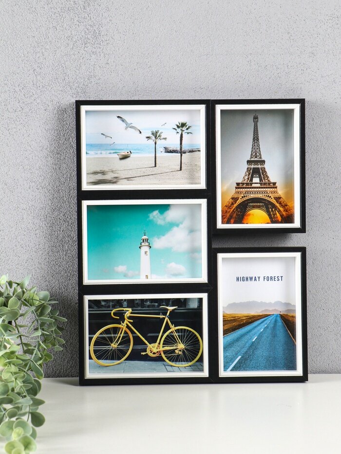 Фоторамка-коллаж на 5 фото 10×15 см «День и ночь», МДФ, стекло, 35.5×28.5×2.2 см