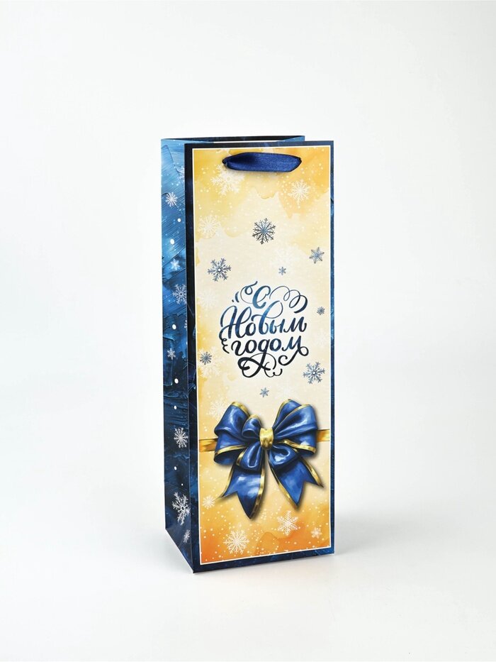 Пакет подарочный новогодний под бутылку «Бант», 13×36×10 см