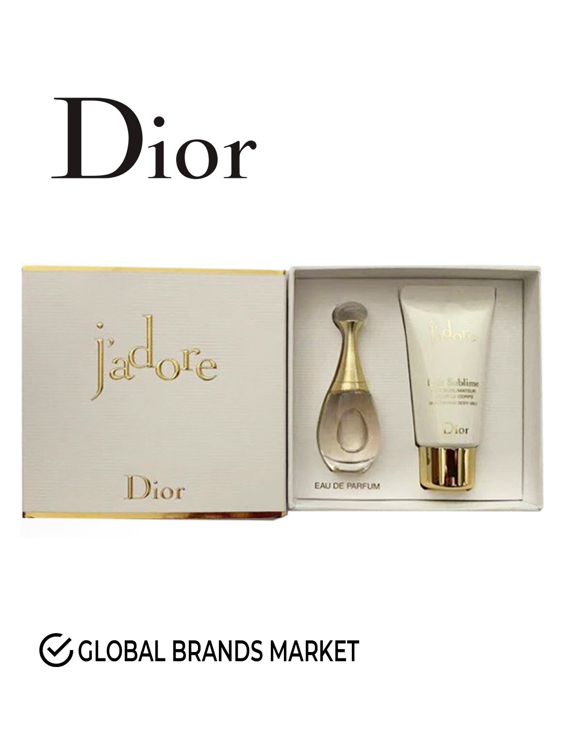 Подарочный набор DIOR: парфюмерная вода женская j'adore Dior 5 мл, молочко Dior J'adore Beautifying Body Milk 20 мл