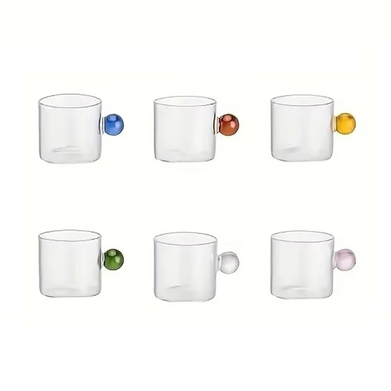 YWDL 6 шт. чашки для эспрессо с шариковой ручкой, мини-кофейные чашки, термостойкая чайная чашка, стеклянная кружка для питья, посуда для напитков 100 мл/3,38 унций, Mixed 6pcs, 51-100 мл