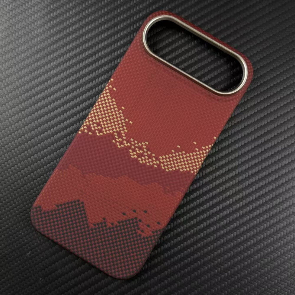 Карбоновый чехол Carbon Shield для iPhone 17 Metal Frame с Magsafe Red Mountain