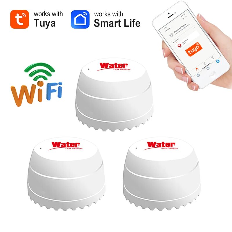Датчик утечки воды Tuya Wi-Fi, умный дом, детектор затопления, звуковая сигнализация, приложение Smart Life