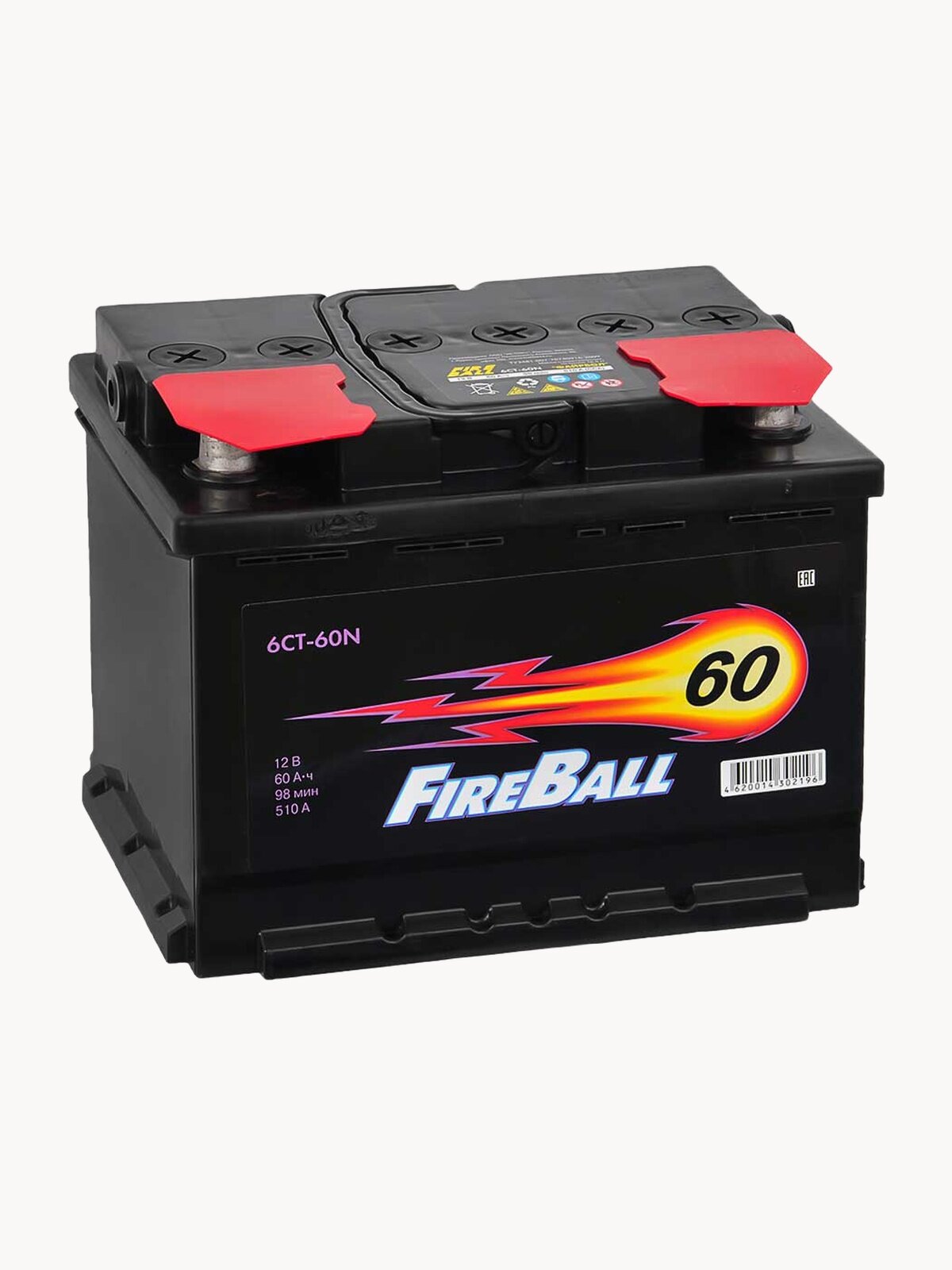 Аккумулятор FIRE BALL, 60 А/ч, 510 A CCA, прямая полярность, с электролитом