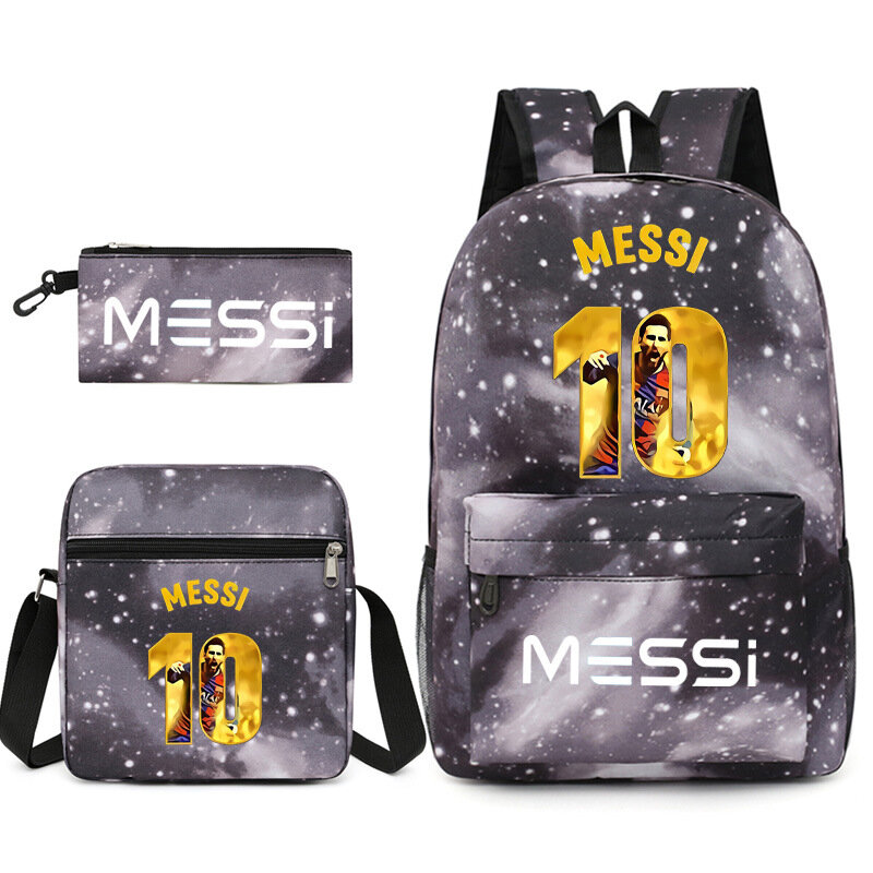 Звезда трансграничного футбола MESSI No. 10, школьный портфель и пенал, модный рюкзак Месси большой вместимости и пенал, набор из трех предметов