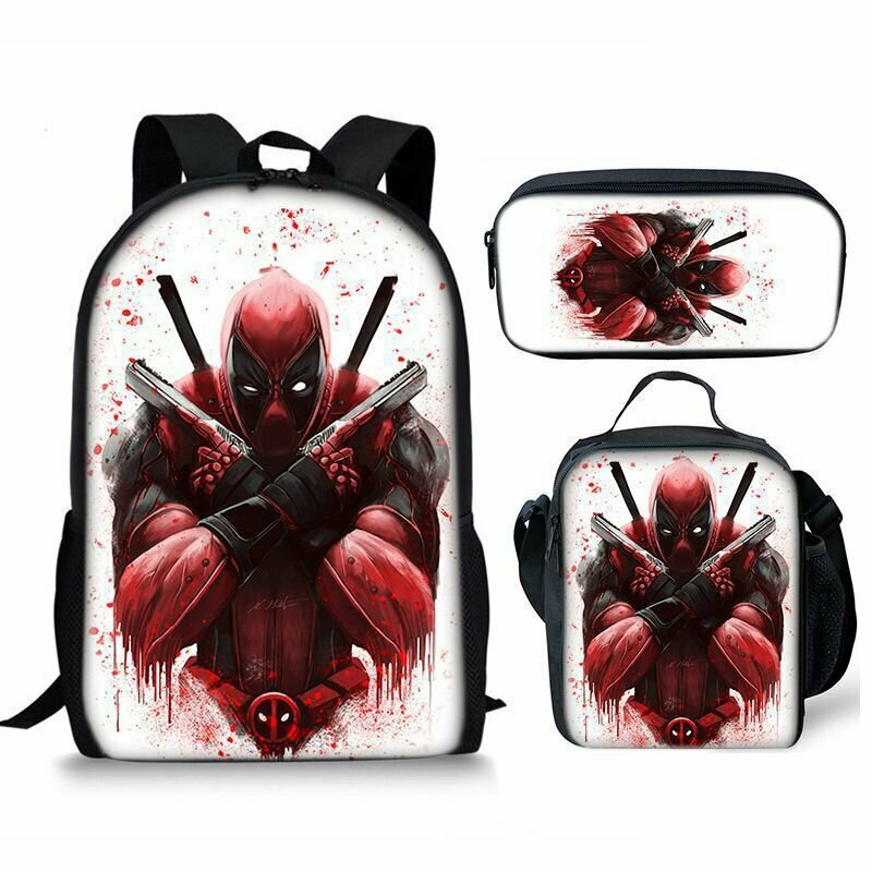 Трансграничный популярный рюкзак Deadpool, сумка через плечо, пенал, набор из трех предметов, школьная сумка для школьников, детский рюкзак с героями мультфильмов
