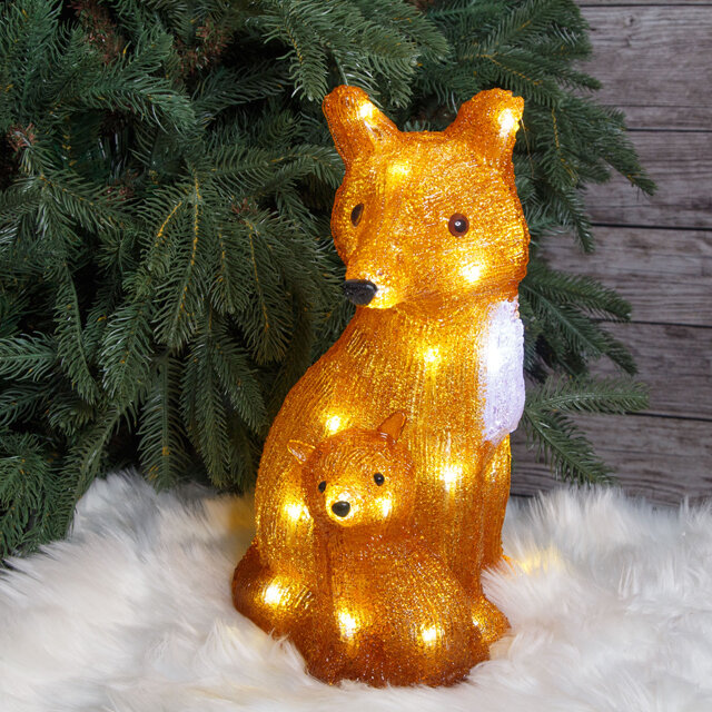 Светодиодная фигура Лиса Анэйс с лисенком 35 см, 30 LED ламп, на батарейках, IP44, Kaemingk, 491076
