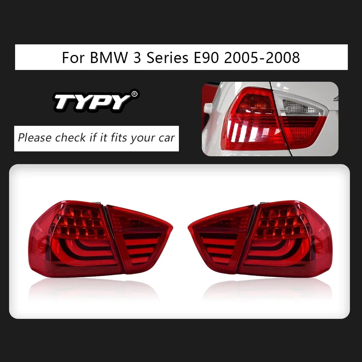 Автомобильный фонарь TYPY для BMW 3 серии E90, задний фонарь 2005-2008, светодиодные задние фонари DRL, указатели поворота, стоп-сигналы, автомобильные аксессуары Red