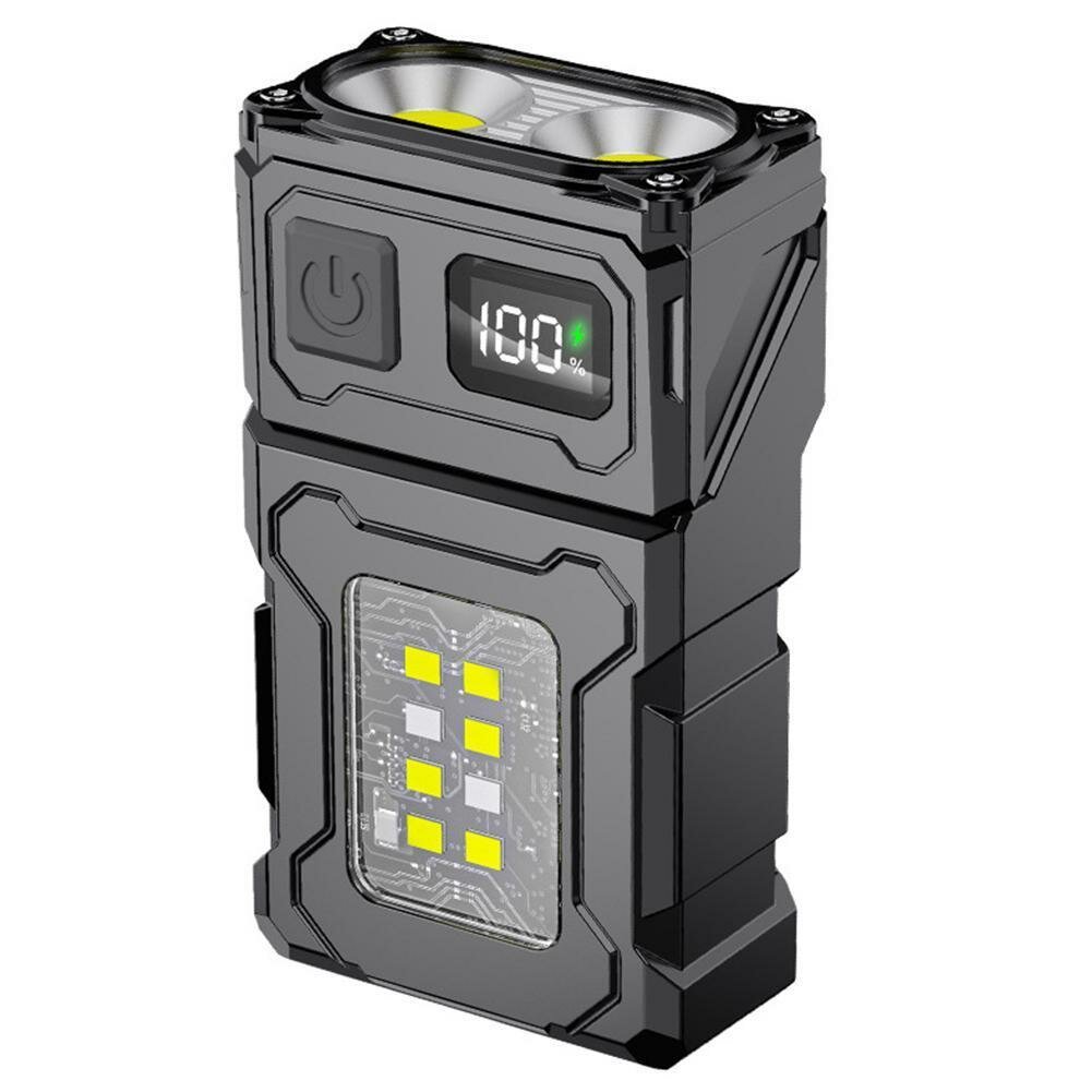 Светодиодный фонарик с индикатором заряда батареи/С боковым светом COB и зажимом для ручки/Подходит для наружных работ и т. п.