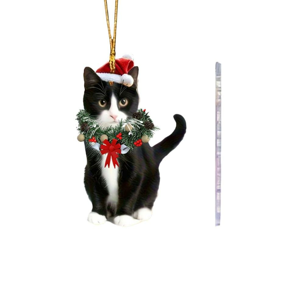 Кулон в виде кошки в виде гирлянды, плоский кулон в виде кошки в виде цветочного венка (2D), аксессуары для автомобильного зеркала заднего вида для украшения дома к празднику.