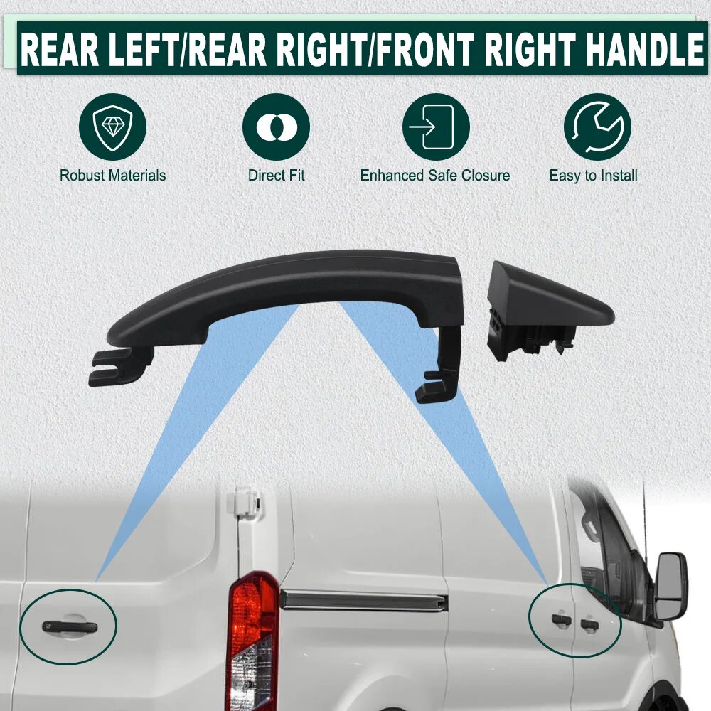 Ручка двери Ford Transit 2015-2023, черная, задняя левая