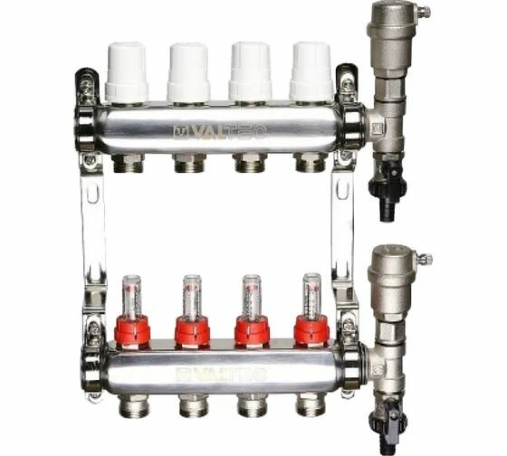 Коллекторная группа нерж с расходомерами 1" х 4 выхода, евроконус 3/4" VALTEC