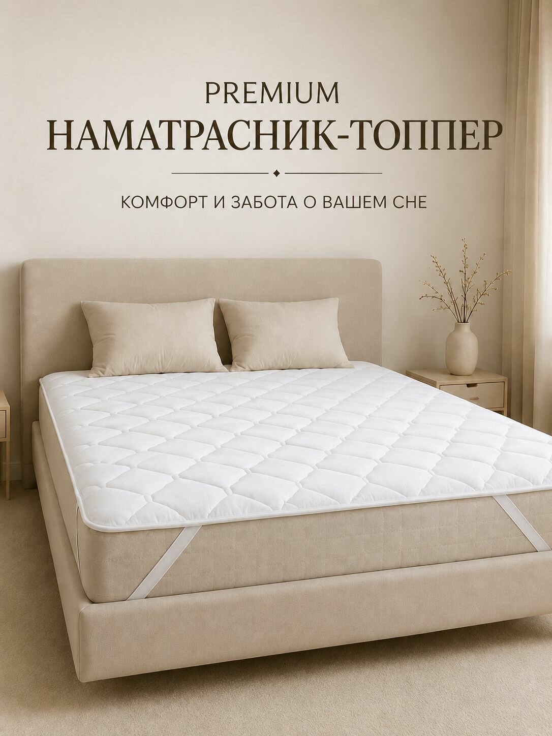 Топпер наматрасник 160x200 ALOE CARE мягкий наматрасник стеганный на диван и кровать тонкий матрас 2/2,5 см хлопок искусственный лебяжий пух BlankeeTex