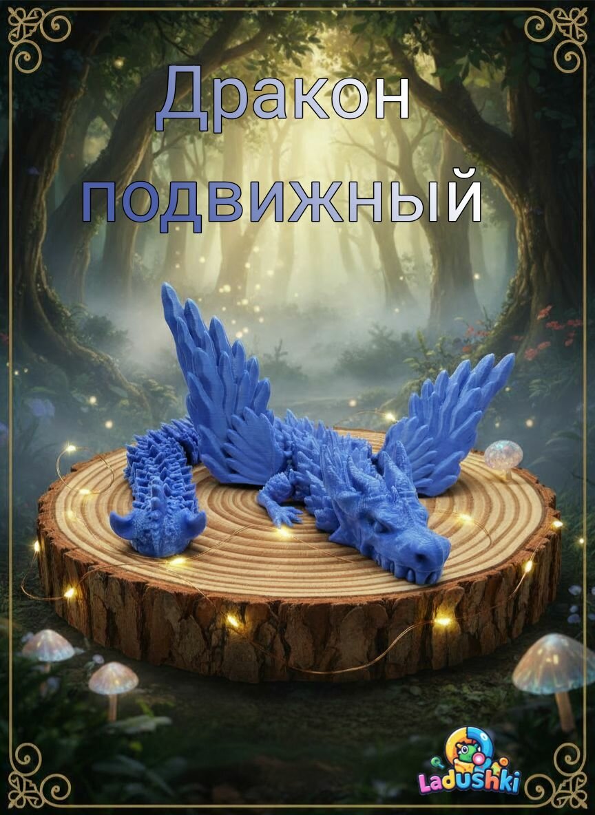 Дракон подвижный 32 см синий