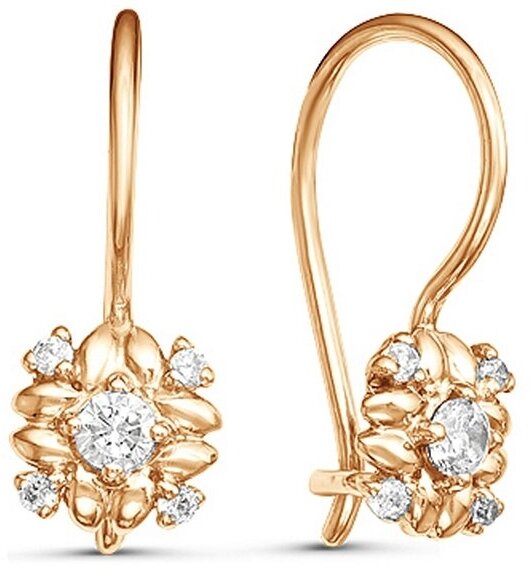 Серьги, золото, 585 проба, фианит