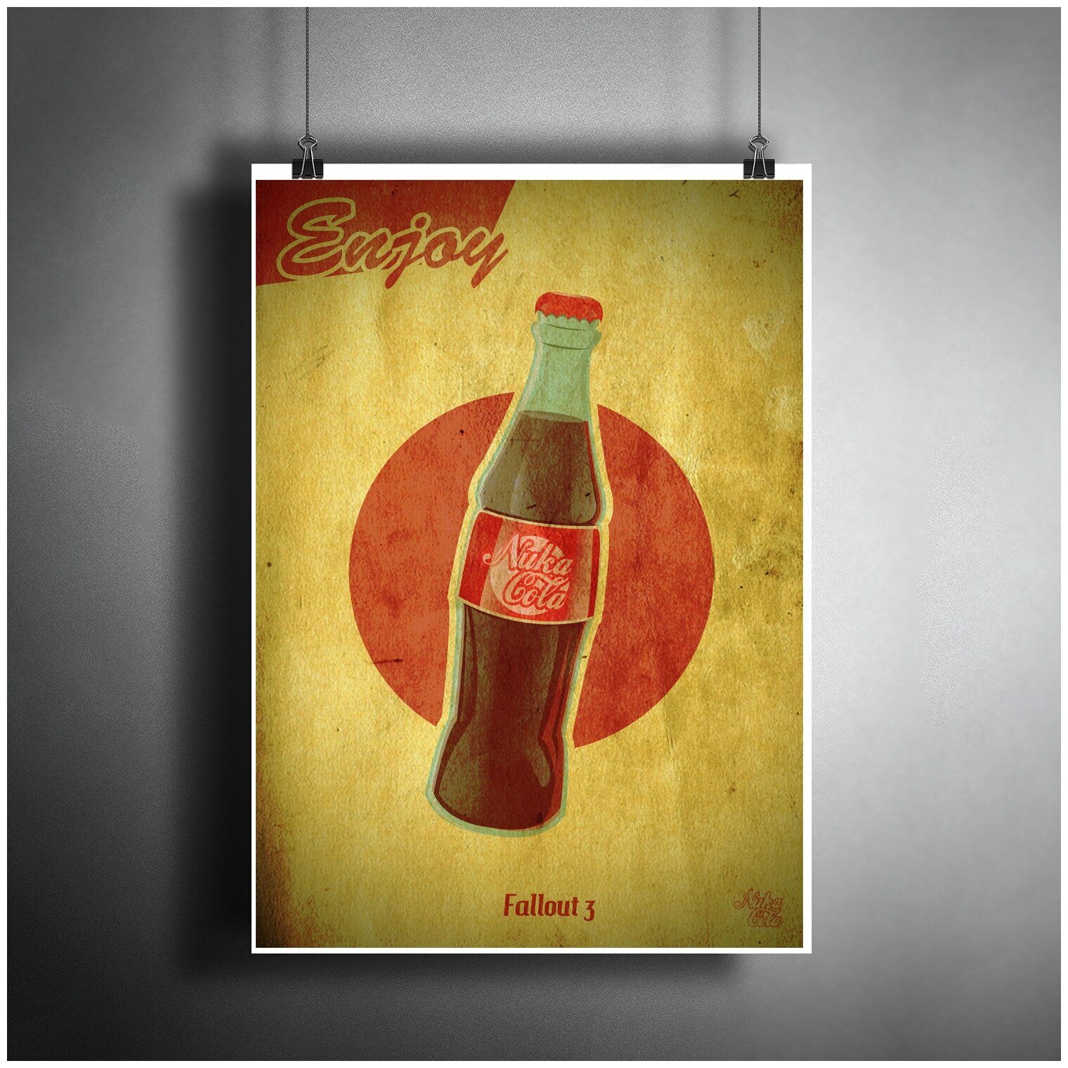 Постер плакат для интерьера "Компьютерная игра Fallout 3 - Nuka Cola. Игра Фоллаут 3" / Декор дома, офиса, бара. A3 (297 x 420 мм)