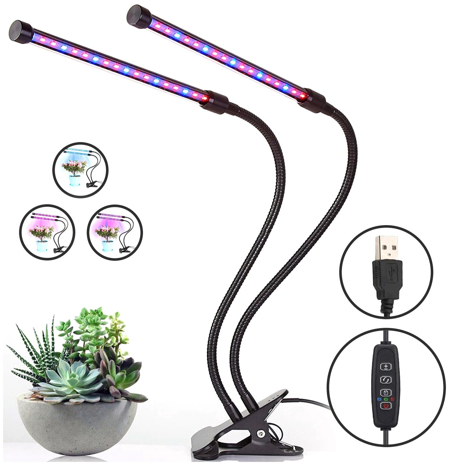 Фитолампа Огонек OG-LDP20 для растений на прищепке, 20Вт