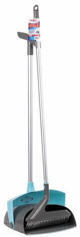 Совок для мусора с крышкой-ловушкой и щеткой-сметкой, алюминиевая ручка 74 см, LAIMA HOME, 606804