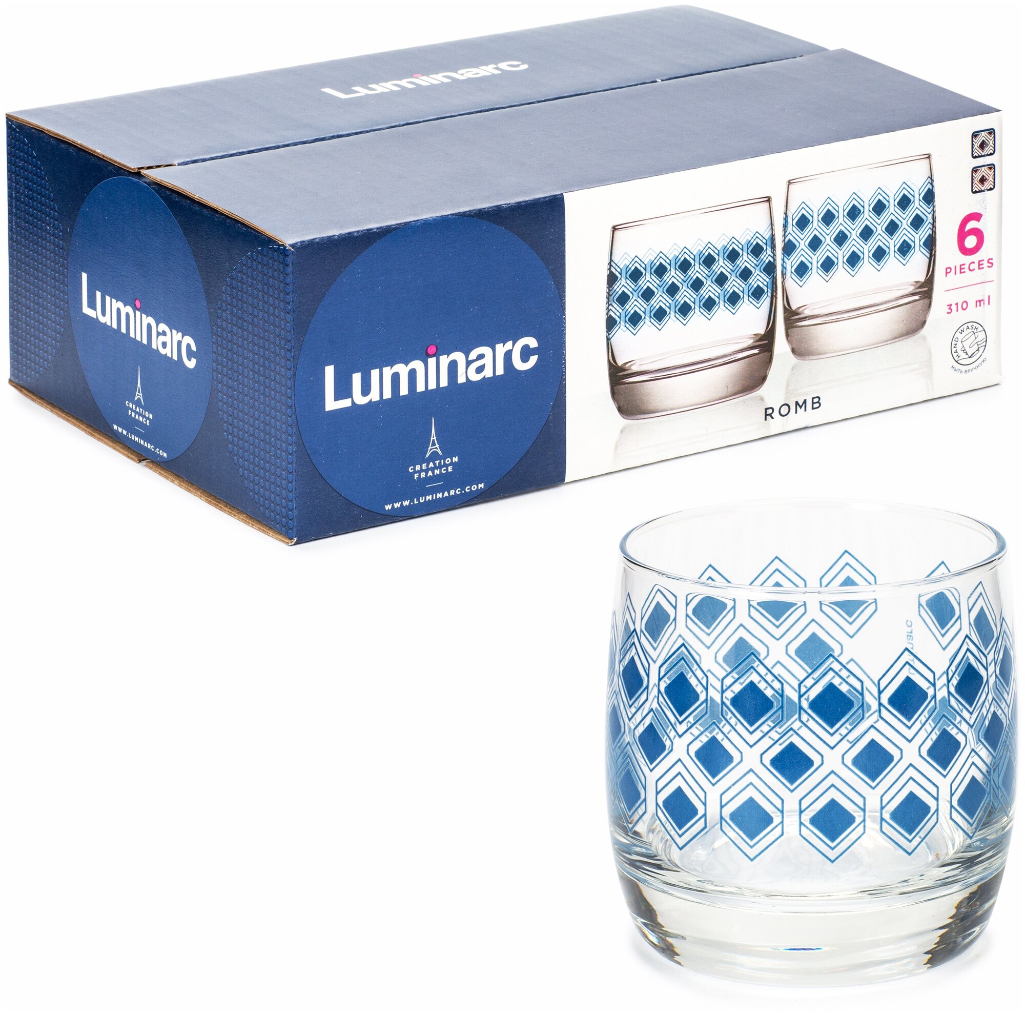 Набор стаканов LUMINARC ромб топаз, 6 шт, 310 мл, низкие, из стекла