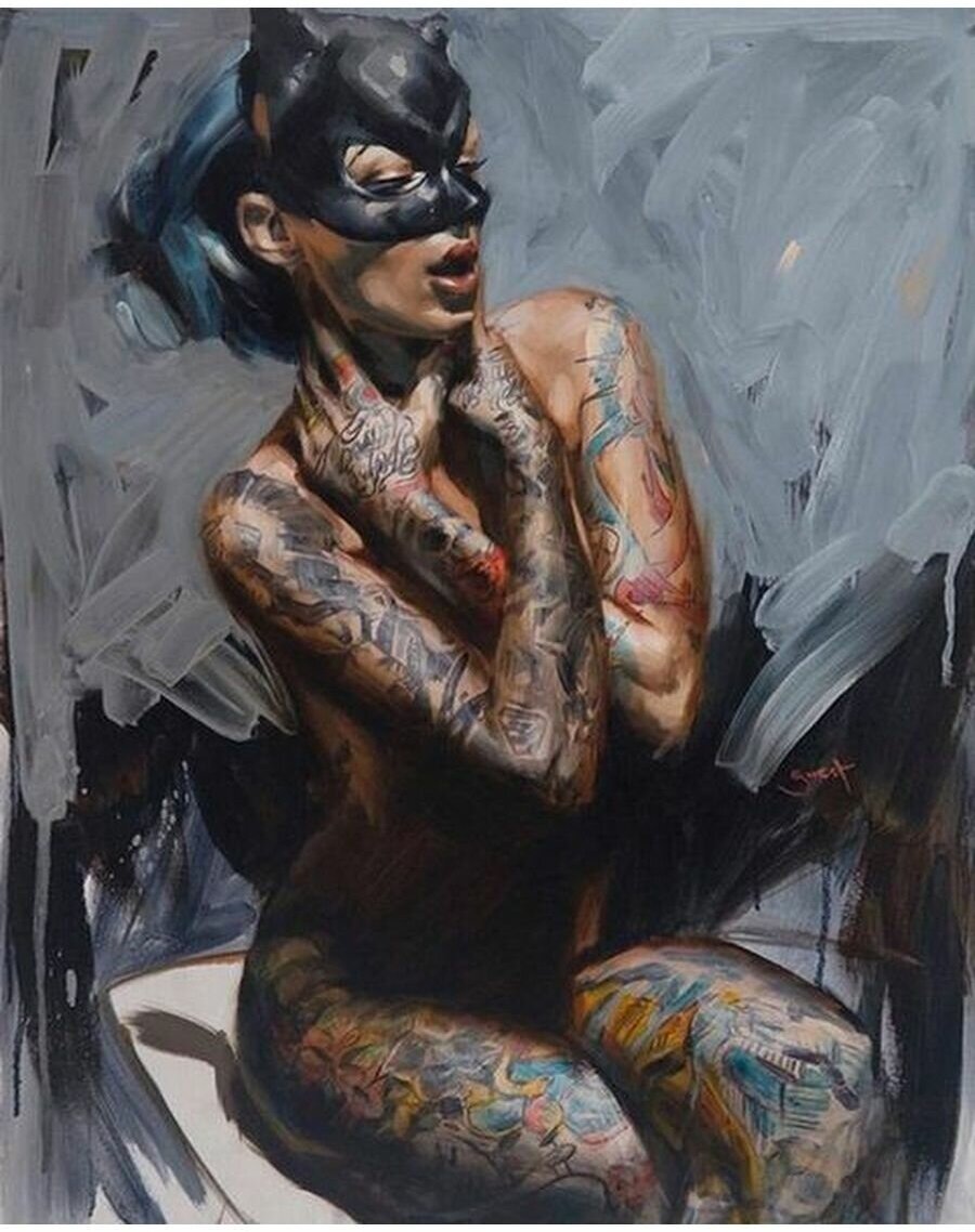 Алмазная мозаика на подрамнике 40х50 Женщина кошка