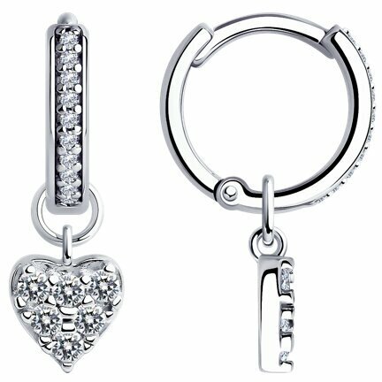 Серьги конго, серебро, 925 проба, родирование, фианит