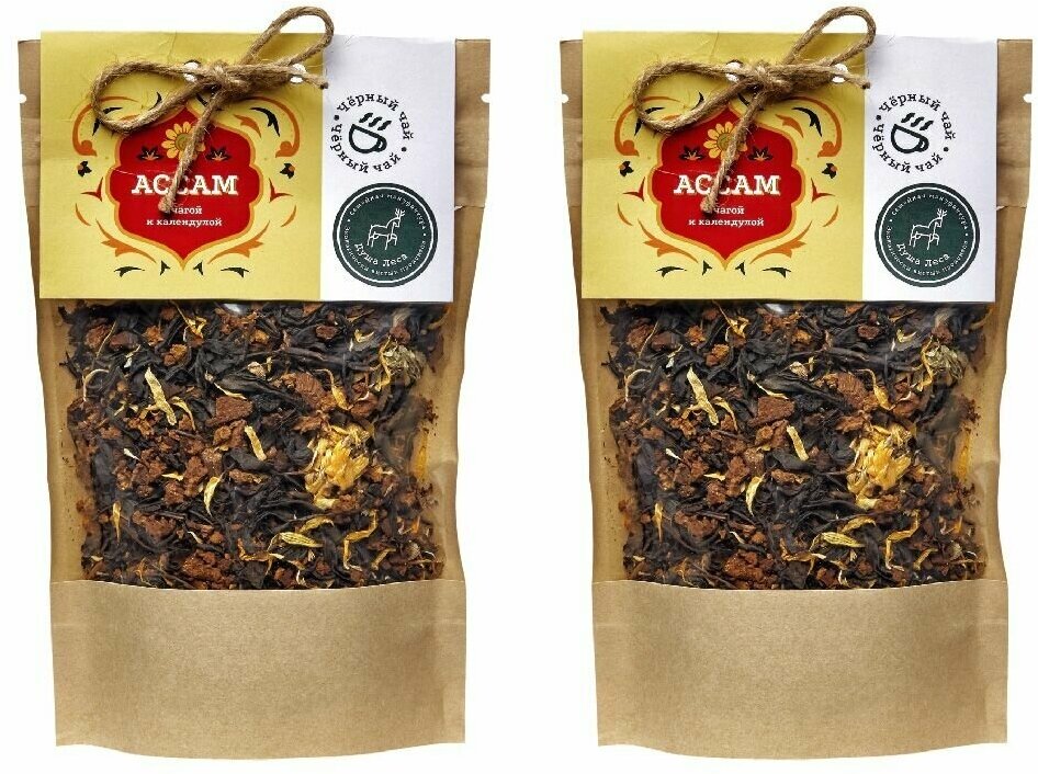 Чай черный индийский Ассам с чагой и календулой. Комплект 2 шт. по 50 г. Душа леса.