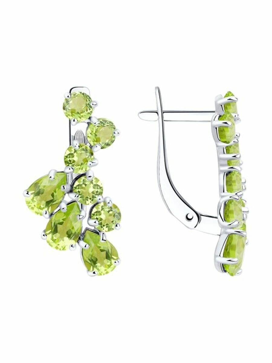 Серьги, серебро, 925 проба, родирование, хризолит