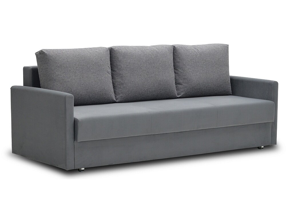Прямой диван Катрин Серый Велюр, еврокнижка, 217х95х91 см, с ящиком для белья