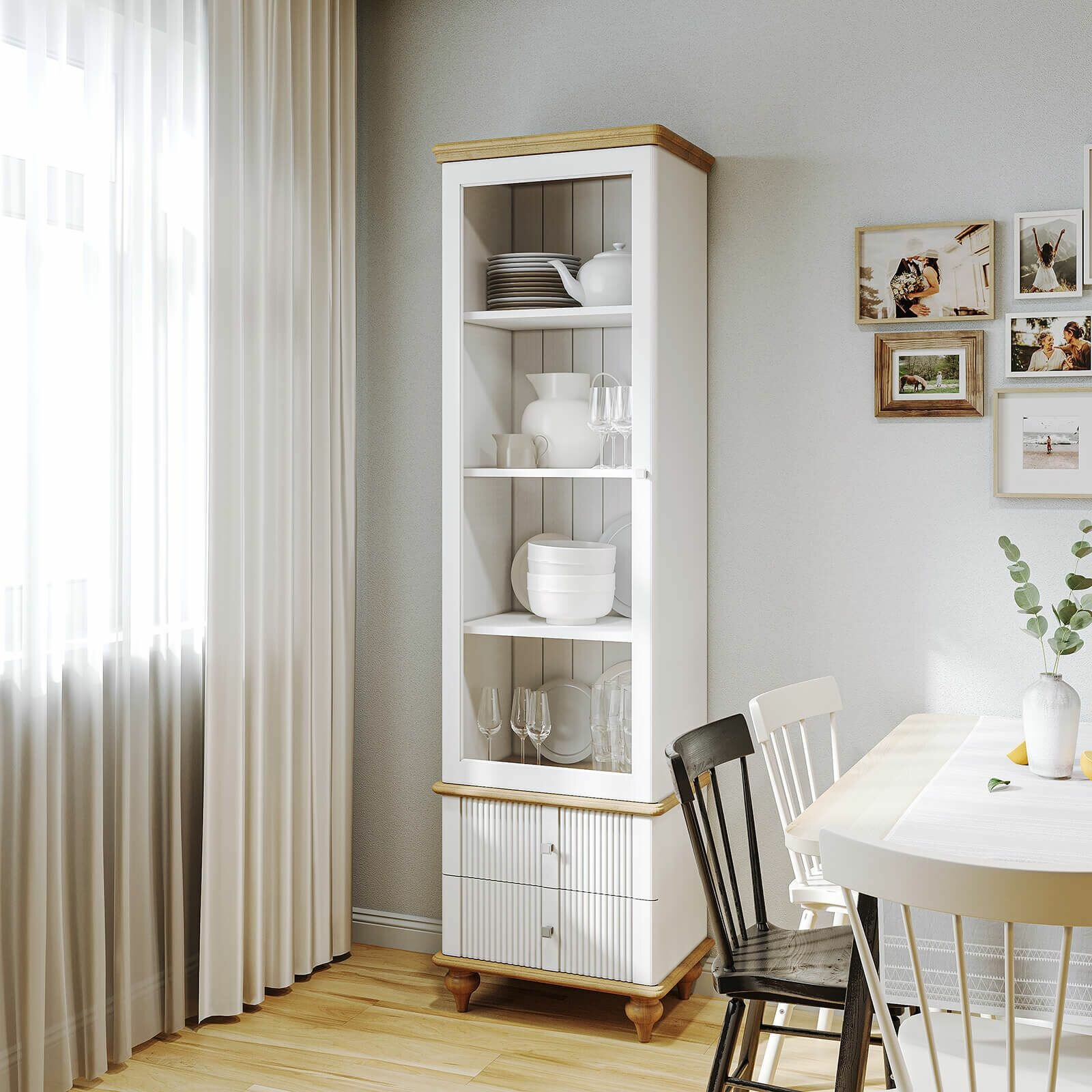 Шкаф для посуды ММЦ Гостиная Рандеву 12 (белый лак+антик №24) из массива сосны