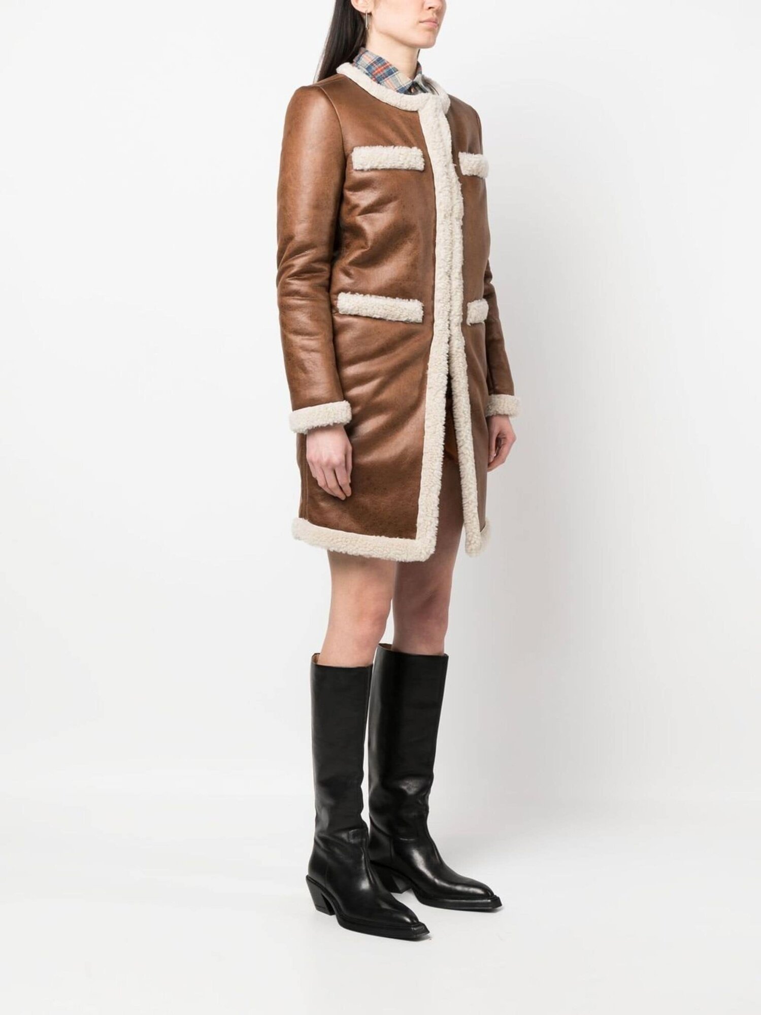 Пальто DSQUARED2 Faux-shearling collarless coat, размер 42, brown — фото 1