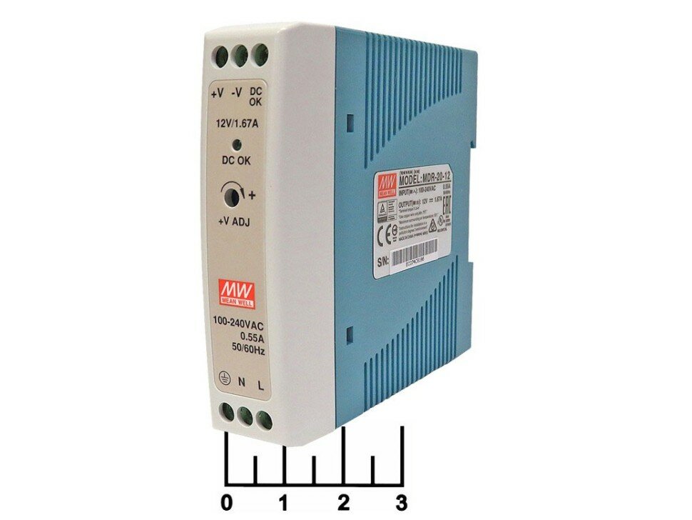 Блок питания 12V 1.67A MDR-20-12 на DIN-рейку