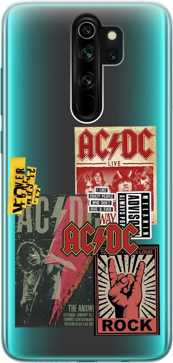 Силиконовый чехол с принтом AC/DC Stickers для Xiaomi Redmi Note 8 Pro / Сяоми Редми Ноут 8 Про