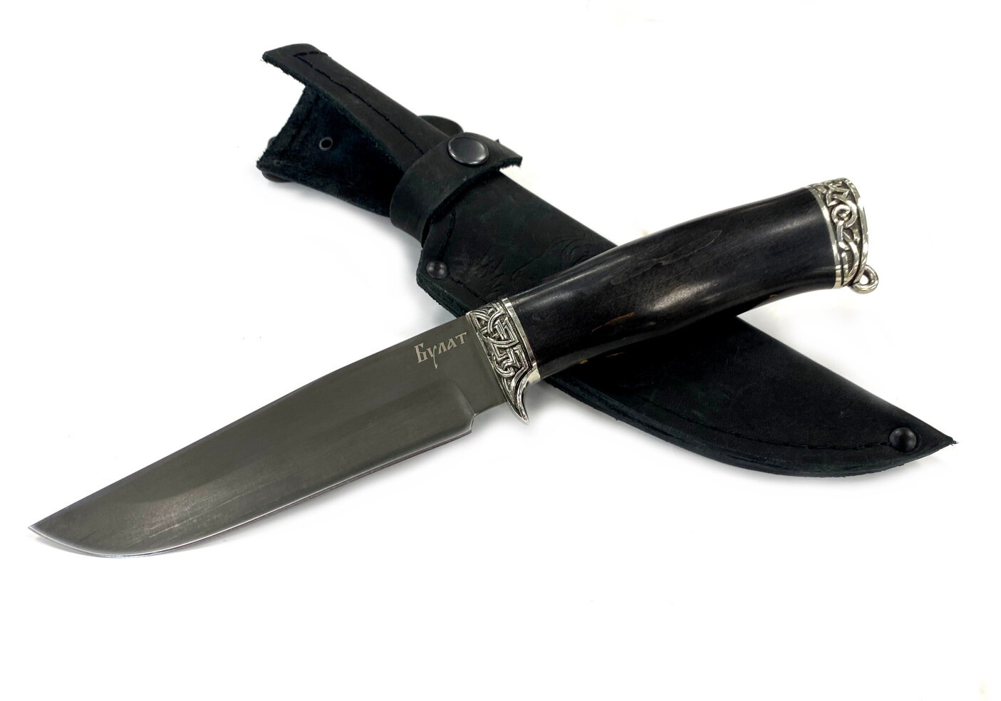 Авторский нож Егерь, булат, стабил. карельская береза, мельхиор