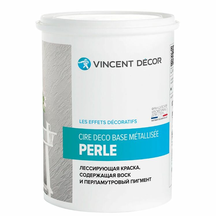 Краска лессирующая декоративная Vincent Decor Cire Deco base Metallisee Perle 0,8 л