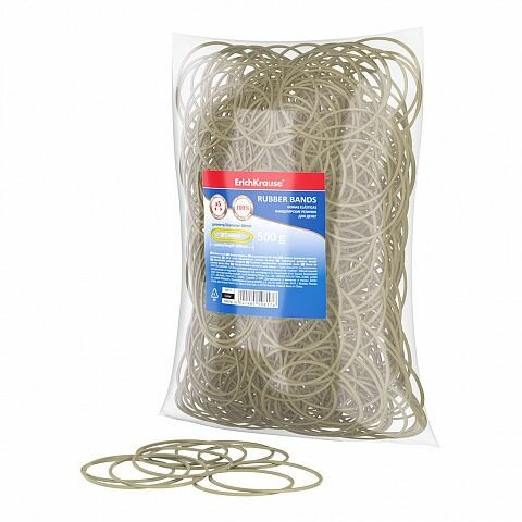 Канцелярские резинки для денег ErichKrause диаметр 60 мм/длина 100 мм, натур. цвет (в пакете по 500г.