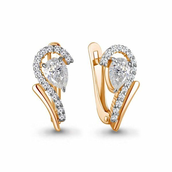 Серьги, серебро, 925 проба, золочение, фианит