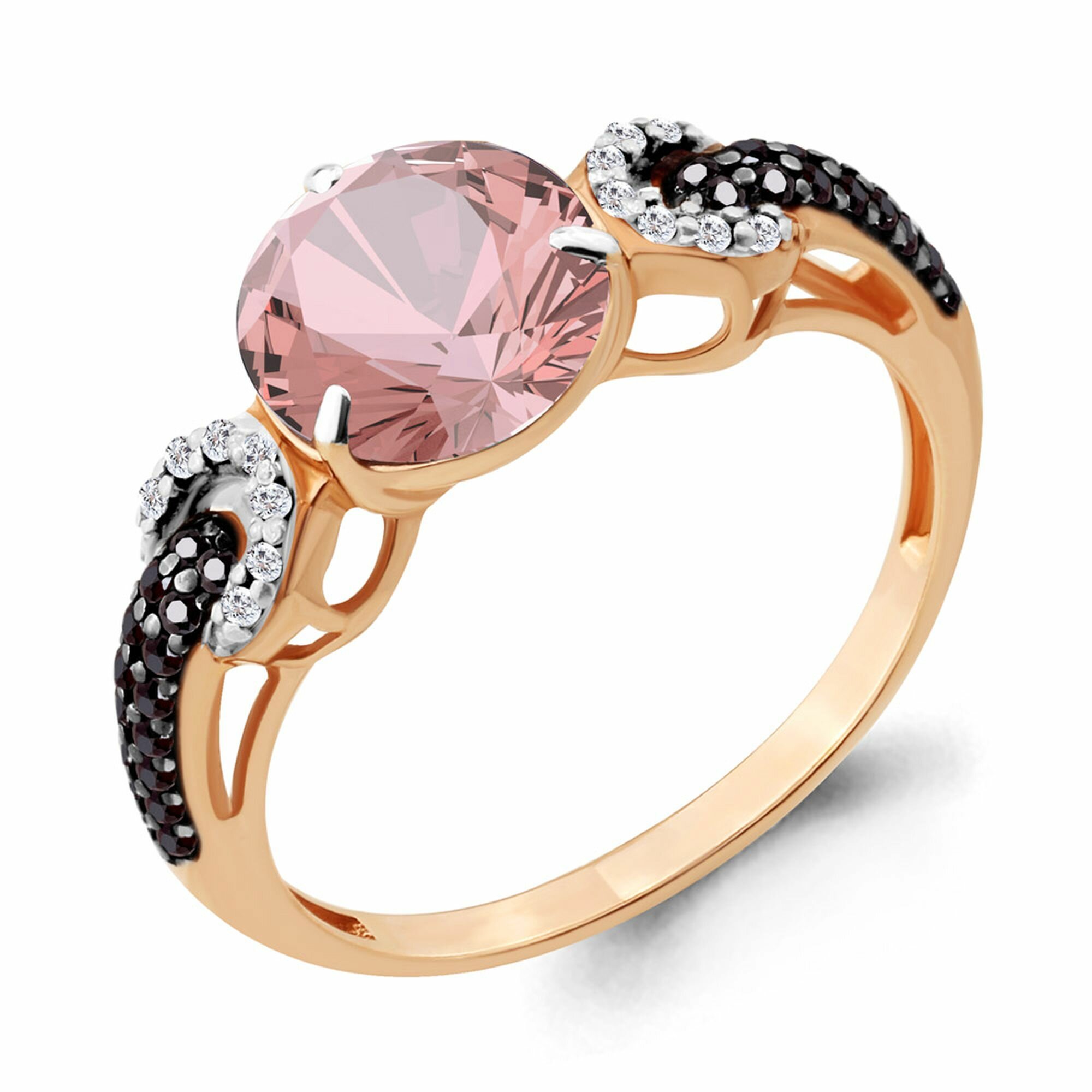 Кольцо, серебро, 925 проба, золочение, кристалл, фианит, морганит