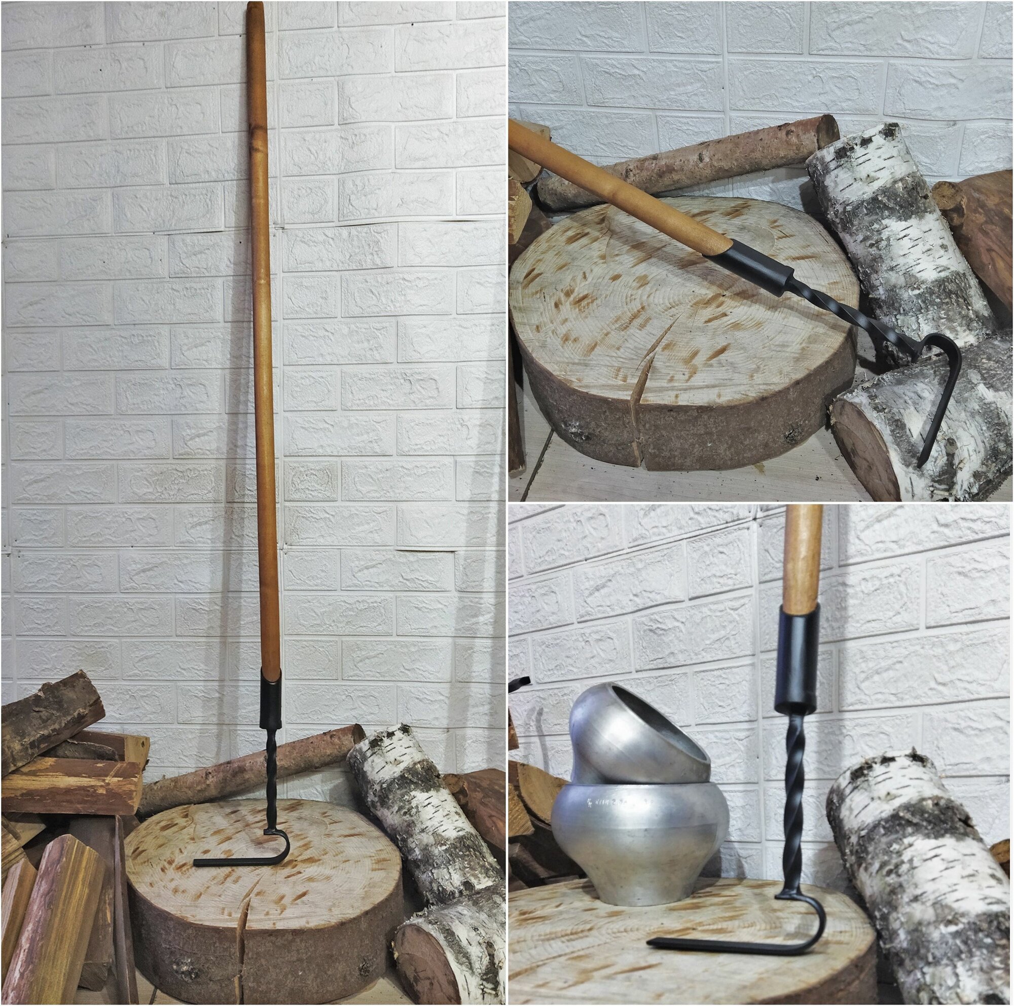 Кочерга с деревянной ручкой для русской печи