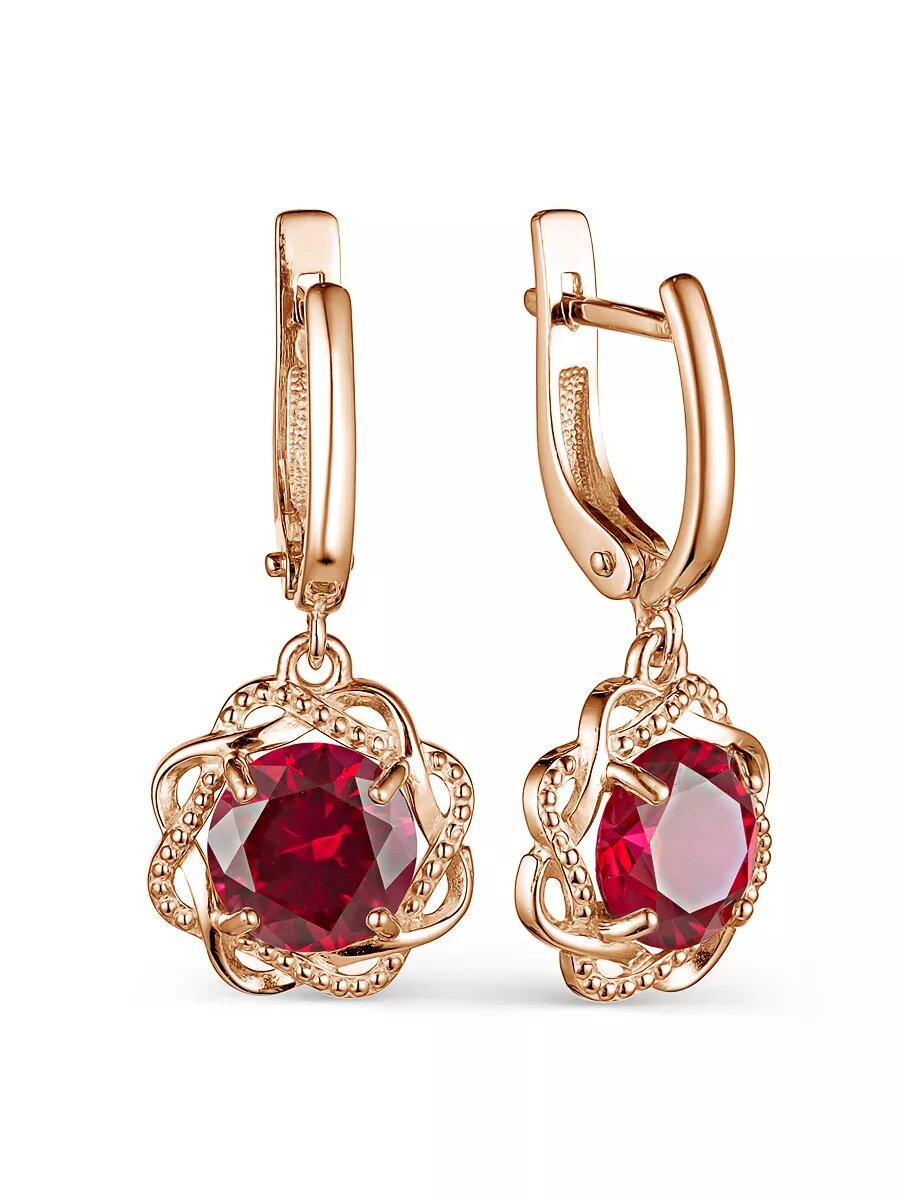 Серьги, красное золото, 585 проба, бриллиант, рубин