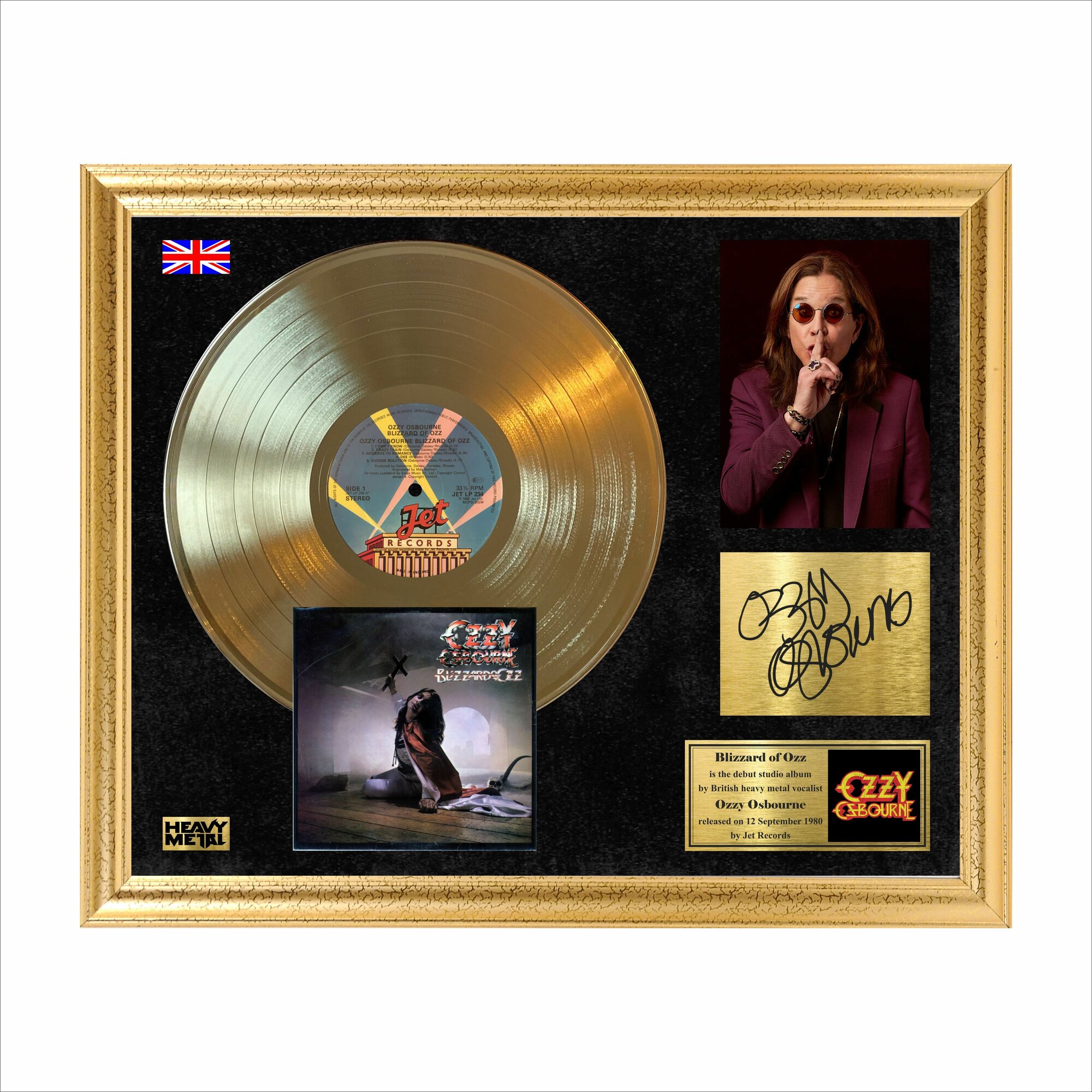 Золотой диск Ozzy Osbourne blizzard of ozz с автографом