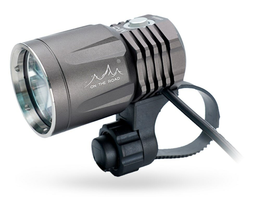 Фара велосипедная ON THE ROAD MX5-BL (1xCree XP-L2 W2, 1200lm, IPX6, питание USB или 5.5*2.1, 7 реж, проводной пульт)