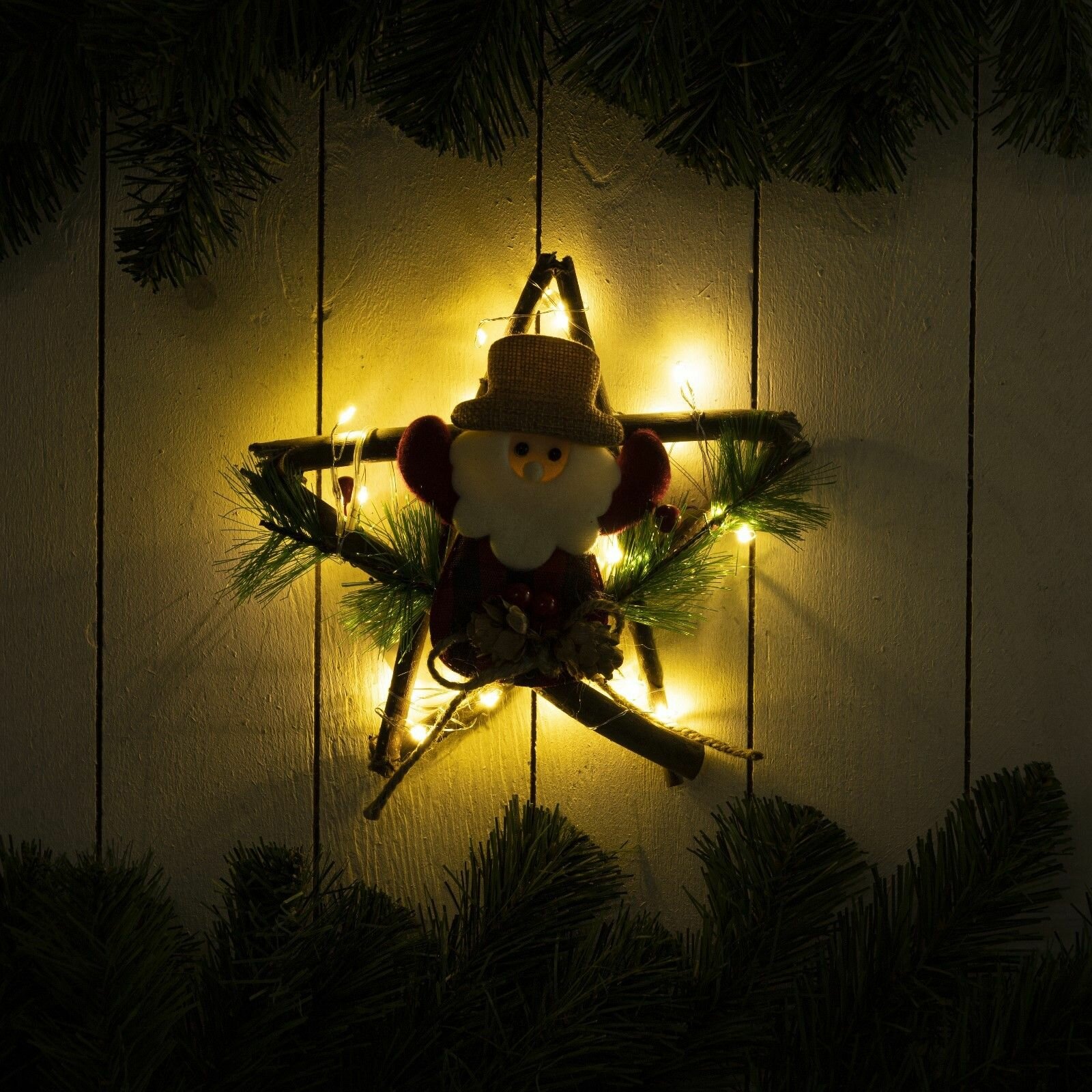 Светодиодная фигура "Звезда с Дедом Морозом" на новый год, декоративный настенный подвесной светильник, новогоднее интерьерное украшение на стену для декора, 19 см, свечение тёплое белое