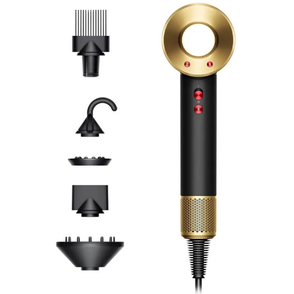 Dyson Фен Dyson Supersonic HD07 c кейсом, 1600 Вт, длина кабеля 2.8м, Onyx/Gold