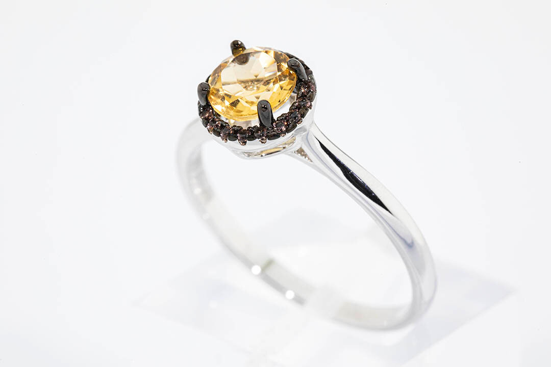 Кольцо, серебро, 925 проба, родирование, нанокристалл, цитрин
