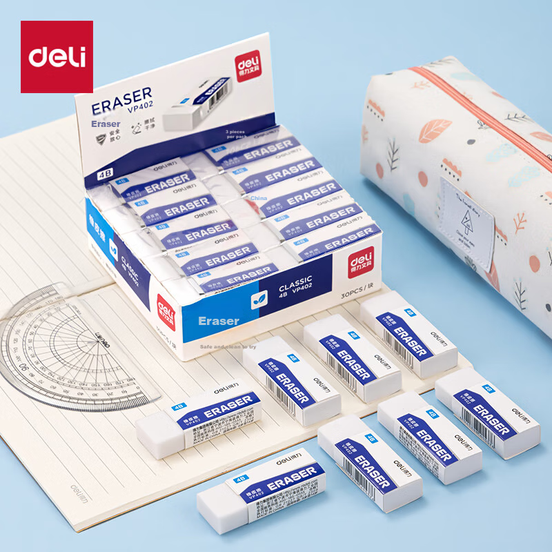 Deli 30 Pieces 4B Erasers with Mechanical Pencils, White Easy-To Low-Dust Student High School Entrance Exam College Entrance Exam Back-To Exam Stationery Art Drawing Erasers, Large Size